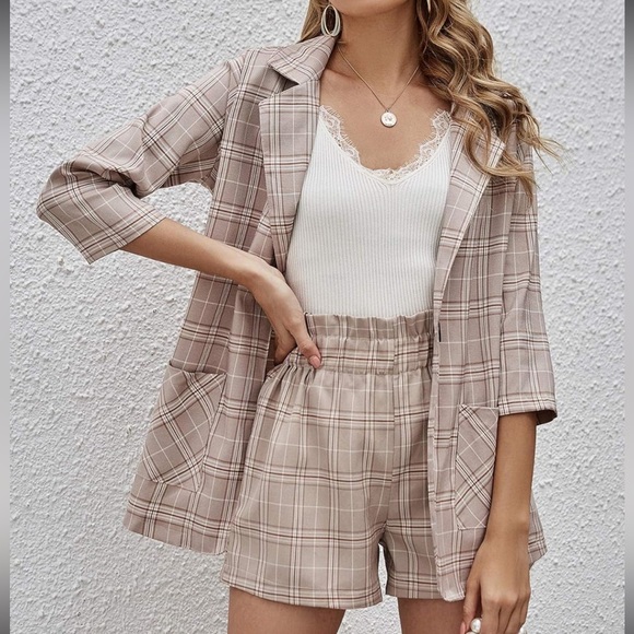 Jackets & Coats | Plaid Blazer Shorts Duo Suit Set | Poshmark